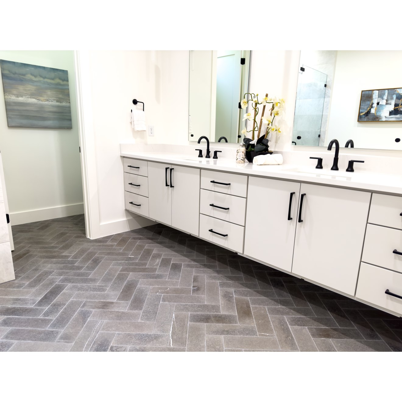 limestone tiles herringbone