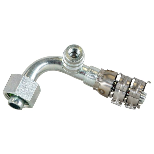 HOSE FITTING, SUPERFLEX, #8-#8 90 DEG, H-R134A, VALVE RSIDE