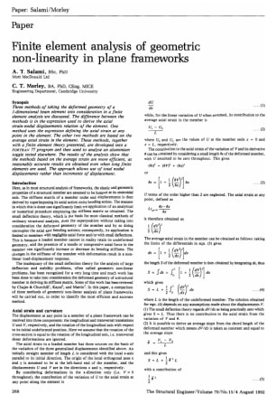 Finite Element Analysis of Geometric Non-Linearity in Plane Frameworks ...