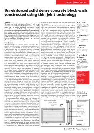 Unreinforced solid dense concrete block walls constructed using thin ...