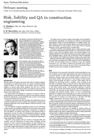 Risk, Liability and QA in Construction Engineering - The Institution of ...